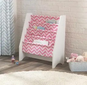 KidKraft Knihovna s plátěnými policemi / růžovo-bílá