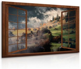 3D obraz okno do údolí Velikost (šířka x výška): 120x80 cm