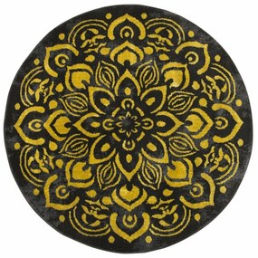 Kulatý moderní koberec Festival Gold 5866A Ornament černý žlutý Rozměr: průměr 100 cm