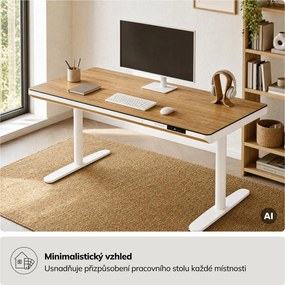 Elektrický psací stůl sit-stand se zásuvkou a bezdrátovou nabíječkou Qi bílý/zlatý dub, 1400 mm: ELLIS