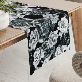 Biante Sametový běhoun na stůl Tamara TMR-040 Černo-bílé pivoňky na černém 20x120 cm
