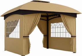 Zahradní altán Outsunny, cca 3,4x3,4m, voděodolný s 4 bočními panely, dvojitou střechou, párty stan s UV ochranou, zahradní přístřešek s pozinkovaným