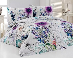Matějovský povlečení VIVIEN, fialové a modré květy na bílé, bavlna hladká digitál, 140x200cm + 70x90cm