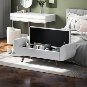 HOMCOM Úložná Lavice 53,8L Ottoman Úložný Box na Konci Postele s Polstrovaným Lněným Sedákem a Opěrkami Rukou, pro Obývací Pokoj, Ložnici, Předsíň, 1…