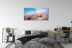 akrylový obraz Řecko panorama města západu slunce 125x50 cm