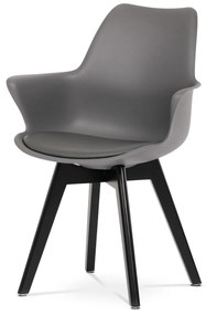 AUTRONIC Židle jídelní, šedá plastová skořepina, sedák ekokůže, černě lakované nohy masiv přírodní buk