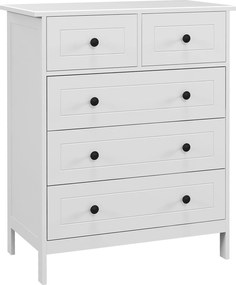 HOMCOM Bílá komoda s 5 šuplíky a úchyty vysoká komoda pro obývací pokoj, kancelář, studijní prostory moderní styl 74x40x91 cm | Aosom