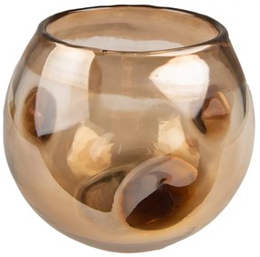 Hnědá ručně foukaná skleněná váza/ svícen – 12x12 cm