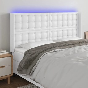 Čelo postele s LED bílé 203 x 16 x 118/128 cm umělá kůže