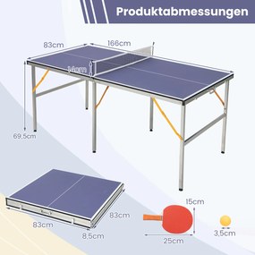 Costway Přenosný stolní tenis set se sítí, 2 raketami a 3 míčky Mini stůl