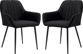 Jídelní židle HOMCOM v severském designu - Sada 2 židlí - Černé zkosené kovové nohy - Ergonomické lněné černé sedáky, opěradla a područky | Aosom