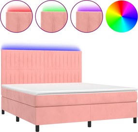Box spring postel s matrací a LED růžová 160x200 cm samet 3136256