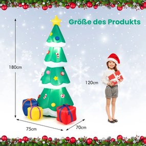 Costway 180 cm Nafukovací vánoční stromeček s dárkovou krabičkou LED vánoční