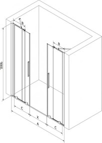 Mexen Velar Duo, posuvné sprchové dveře do otvoru 200 cm, 8mm čiré sklo, broušený grafit, 871-200-000-02-95