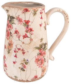 Béžový keramický dekorační džbán s květy Lilie L - 20*14*23 cm