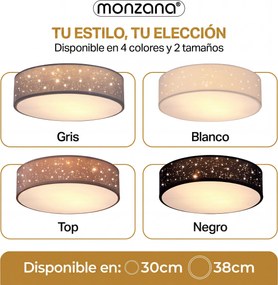 Stropní svítidlo šedý textil Ø30cm hvězdná obloha