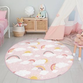 Růžový pratelný dětský koberec ø150 cm Rainbow World – Mila Home