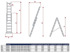 Žebřík 3x 11 příček max. 6,77m 792623