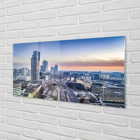 Obraz na skle Panorama Varšavy mrakodrapů svítání 140x70 cm