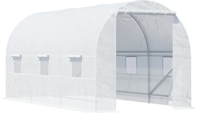 Zelený skleník Outsunny 445x200x200cm, fóliový skleník na rajčata s dveřmi, oknem, fóliovým tunelem vyrobený z pozinkované oceli, rostlinný tunel, skl