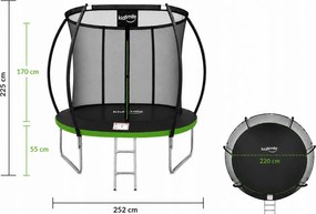 TRENDIE Trampolína s vnitřní sítí 252 cm zelená + žebřík