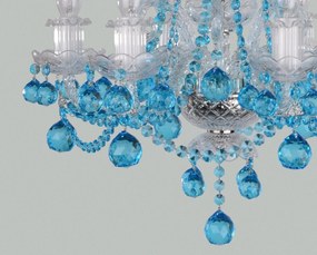 6 Arms small crystal chandelier with blue Aquamarine cut crystal balls