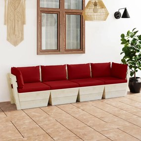 vidaXL 4místná zahradní pohovka z palet s poduškami smrkové dřevo [3063450] Barva: vínová červená