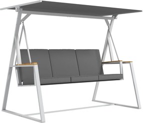 Outsunny 3-místná zahradní houpačka s nastavitelným sklonem stříšky, dodávaný matrac, ocelový rám, rozměry: 205D x 130Š x 175V cm Tmavě šedá | Aosom