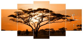 Gario Obraz s hodinami Nádherná africká země - 5 dílný Rozměry: 150 x 70 cm