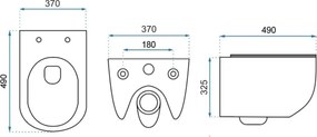 Rea Carter Rimless, závěsné WC mísa 490x370x325 mm + toaletní WC sedátko, bílá lesklá, REA-C1400