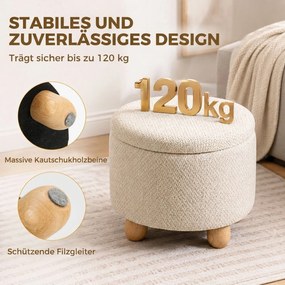 HOMCOM Stolička s úložným prostorem, kulatá sedací stolička s víkem, vzhled lnu pro obývací pokoj, ložnici, 38,5x38,5x33,5 cm Béžová