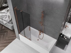 Mexen Velar L, 2-křídlová posuvná vanová zástěna 85 x 150 cm, 8mm šedé sklo, růžové zlato, 896-085-003-41-60