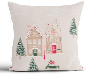 MK Lůžkoviny Vánoční bavlněný povlak na polštářek Renforcé 40 x 40 cm - Perníková chaloupka krémové
