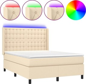 Box spring postel s matrací a LED krémová 140x200 cm textil 3138642