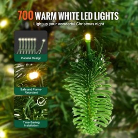 Vánoční strom 2,3 m předsvícený umělý strom se 700 bílými LED diodami 1319 špiček