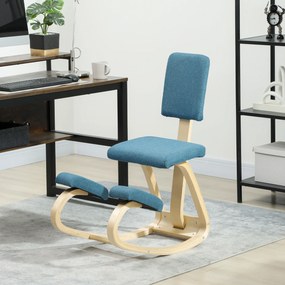 HOMCOM ergonomická klečící židle s opěrkou — březová kancelářská a meditační stolička (tmavě modrá)