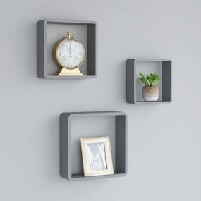 Nástěnné police kostky 3 ks šedé MDF 323954