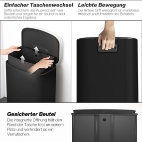 HOMCOM 50 l kuchyňský odpadkový koš se šlapacím pedálem, měkké dovírání a funkce otevření 90° – nerez/černá, 45,1 × 36,5 × 62,6 cm