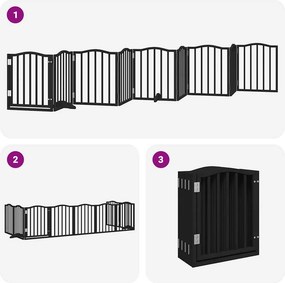 Zábrana pro psy s dvířky skládací 9 panelů černá 450 cm topol 3155597