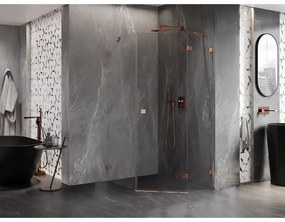 Mexen Lunar, pravý výklopný pětiúhelníkový sprchový kout 80 x 100 cm, 8mm čiré sklo, profil růžové zlato, 831-080P-100L-60-00-P