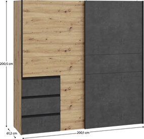 Skříň, dub artisan/tmavě šedý beton, VIOLO