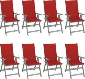 vidaXL Zahradní polohovací židle s poduškami 8 ks akáciové dřevo [3075141] Barva: Červená