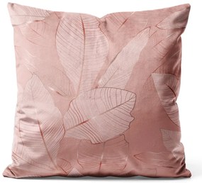Dekorační velurový polštář Růžové víno - grafické listy v odstínech růžové barvy v glamour stylu z mikrovlákna