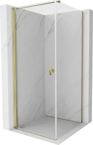 Mexen Mist-B, 1-křídlý ​​výklopný sprchový kout 95 x 95 cm, čiré sklo, zlatý lesklý profil, 8A2T-095-095-50-00