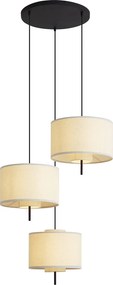 Japandi závěsná lampa černá s bílými lněnými stínidly, 3 světla - Rieu
