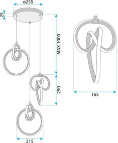 Toolight Toolight, LED závěsné svítidlo 3x20W, 4000K, 4200lm, G072-3CPR, zlatá, OSW-08664