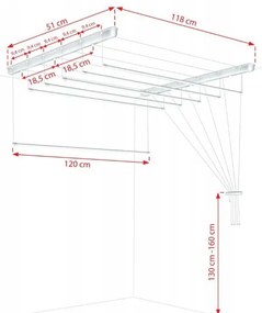 Erga Erga, stropní věšák na sušení prádla 6x120 cm, bílé, ERG-SEP-10SUSSUF6PP12