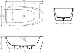 Mexen Paola, volně stojící vana ke stěně 170 x 90 cm, bílá lesklá, 52741709000-SS
