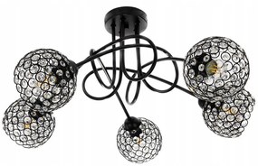 Stropní svítidlo Crystal, 5x černé křišťálové stínítko, b