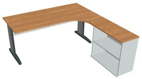 Sestava stolu a skříně levá 180 cm - Hobis Cross CE 1800 H L Dekor stolové desky: olše, Dekor lamino podnože: šedá, Barva nohou: černá